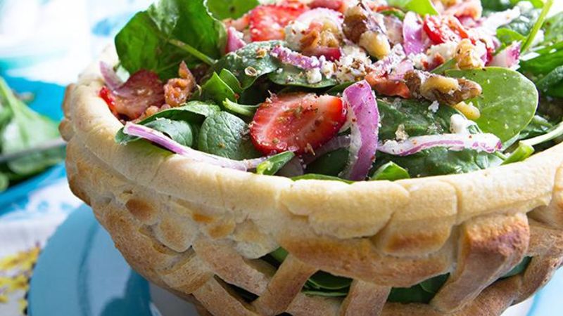 Strawberry Spring Salad in a Woven Bread Bowl Recipe - Tablespoon.com